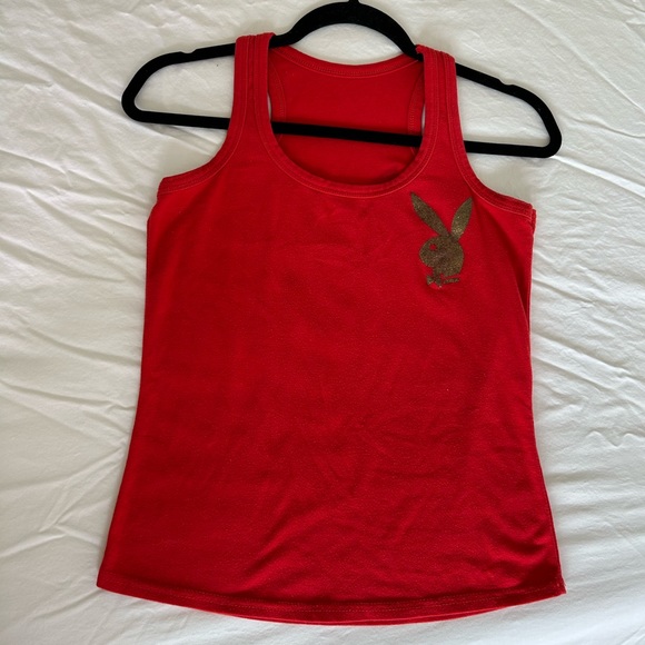 PLAYBOY | Tops | Red Playboy Tank With Glitter Gold Logo | Poshmark